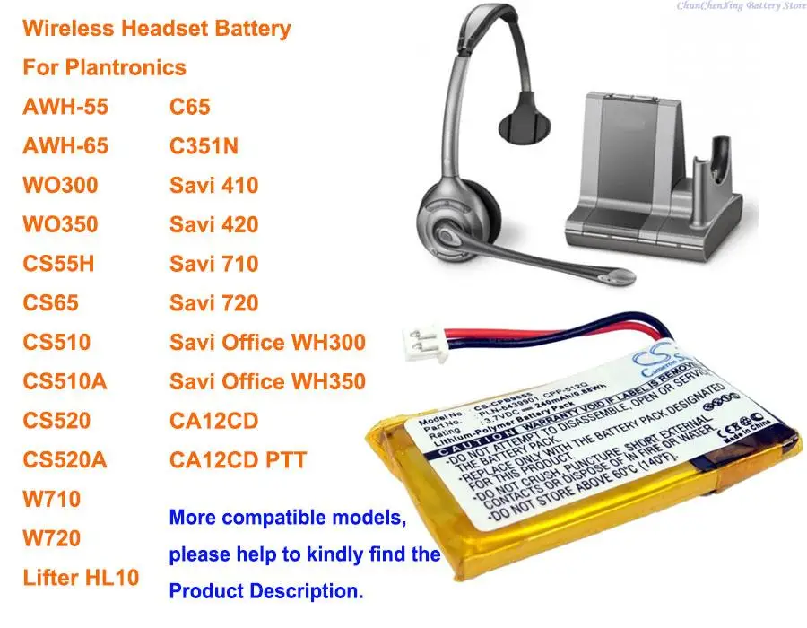 Batería de 240mAh para Plantronics, dispositivo para C65,CS351,CS361 ...