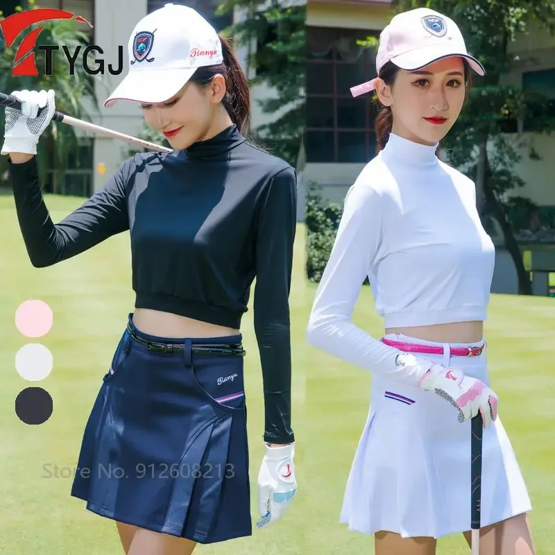 Ttygj Women Sunscreen Golf Cropped Tops Ladies Quick Dry Long Sleeve ...