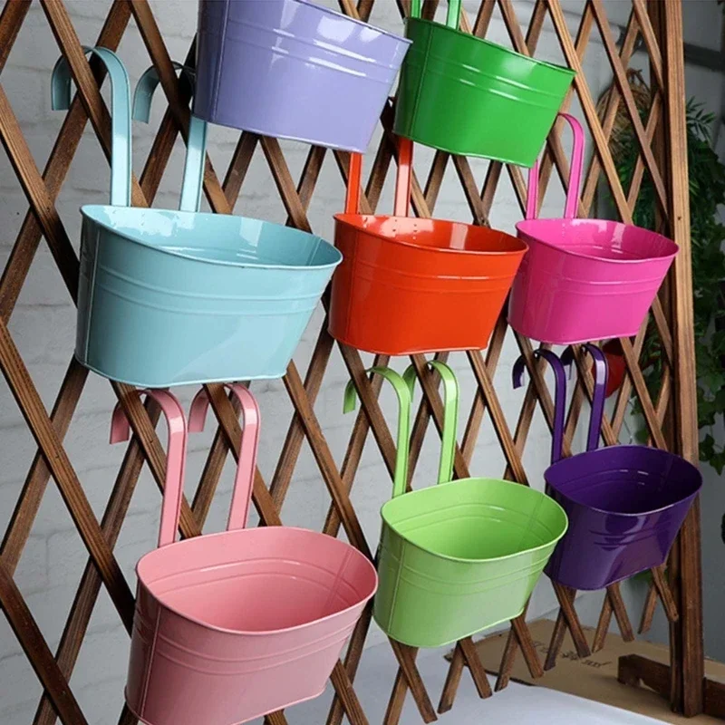 Wall-Hanging-Flower-Pots-with-Detachable-Double-Hook-Metal-Bucket ...
