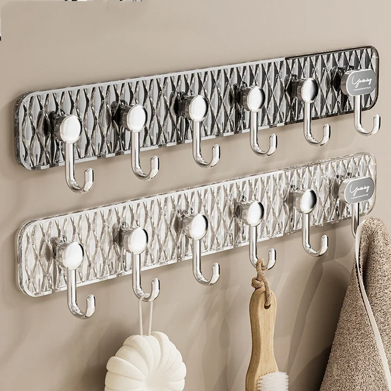 6 Hooks Punch Free Wall Hooks Wall Mounted Clear Hanger for Key Cloths ...