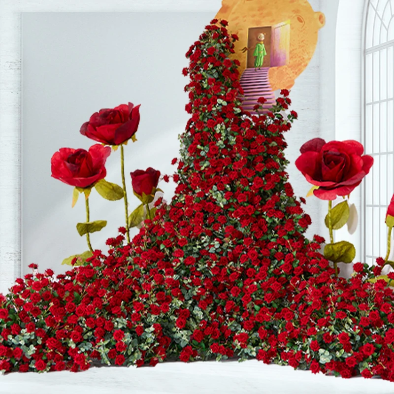 Large-waterfall-Artificial-flower-wall-Red-Rose-Flower-Wedding-Backdrop ...