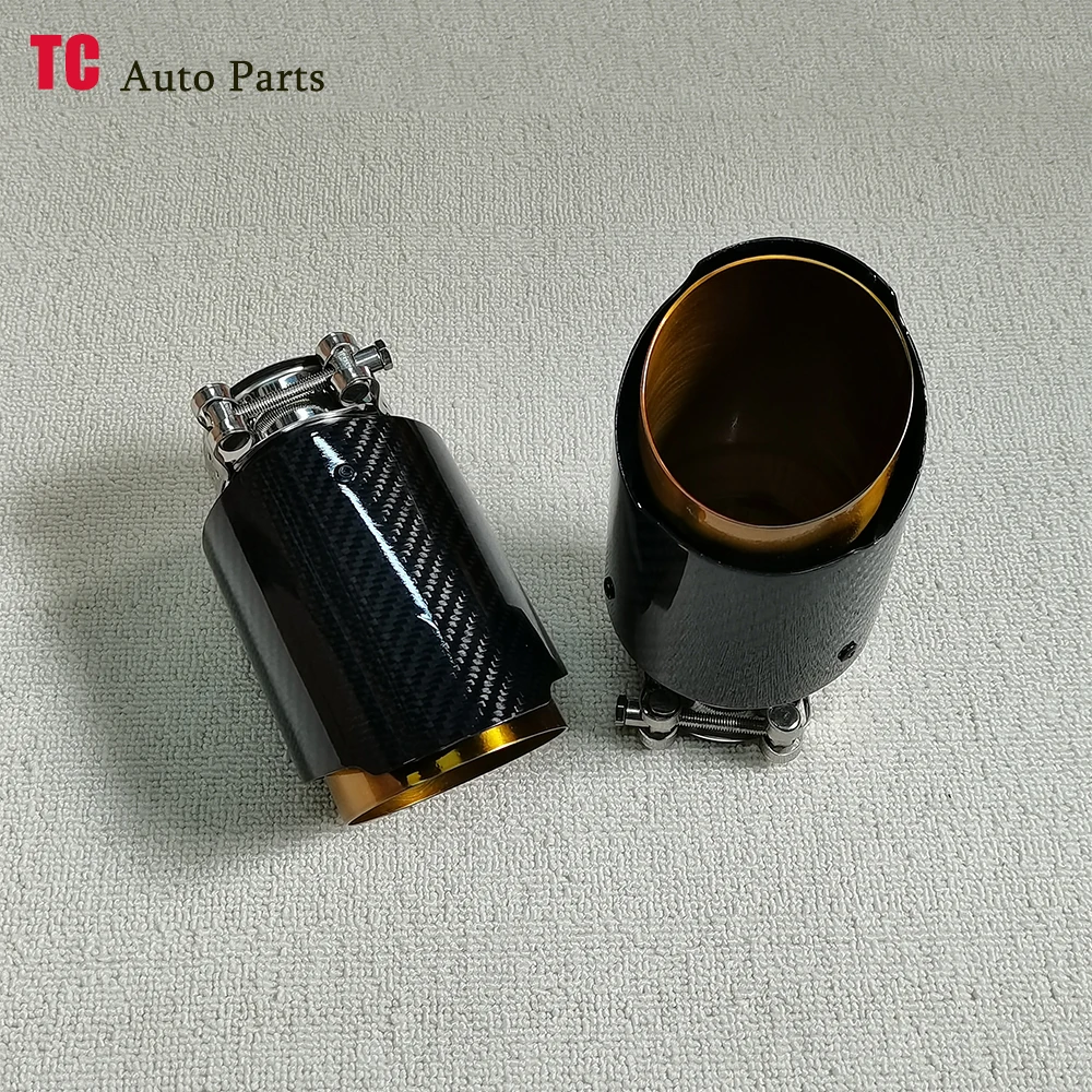 1PCS-Car-Single-Glossy-Carbon-Fiber-Muffler-Pipe-Universal-Golden-304 ...