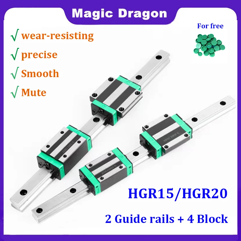 2Pcs HGR20 HGR15 100mm 300mm To 1500mm Square Linear Guide Rail +4pc ...