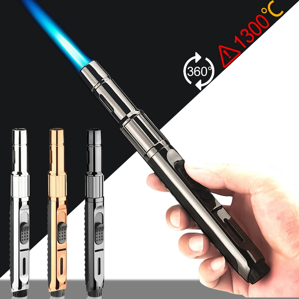 Metal Gas Lighter Straight Flame Turbo Butane Lighters Powerful Welding ...