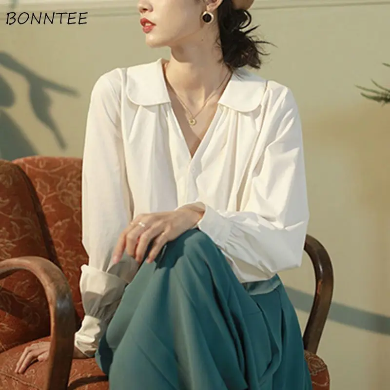 Pure Color Shirts Women Clothes Elegant French Stylish Temper Lantern ...