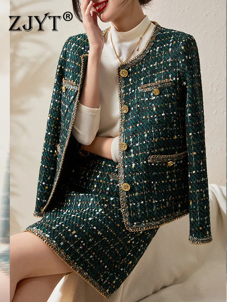 ZJYT-Luxury-Tweed-Woolen-Dress-Sets-2-Piece-Women-Jacket-and-Skirt-Suit ...