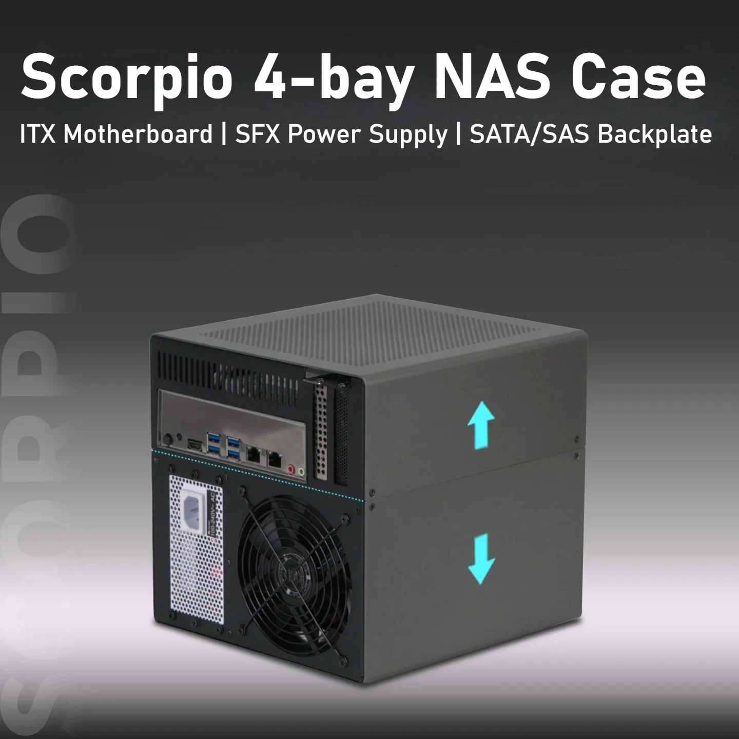 Scorpio 4-Bay NAS Case, 1.5mm Anodized Aluminum, ITX Motherboard | SFX ...
