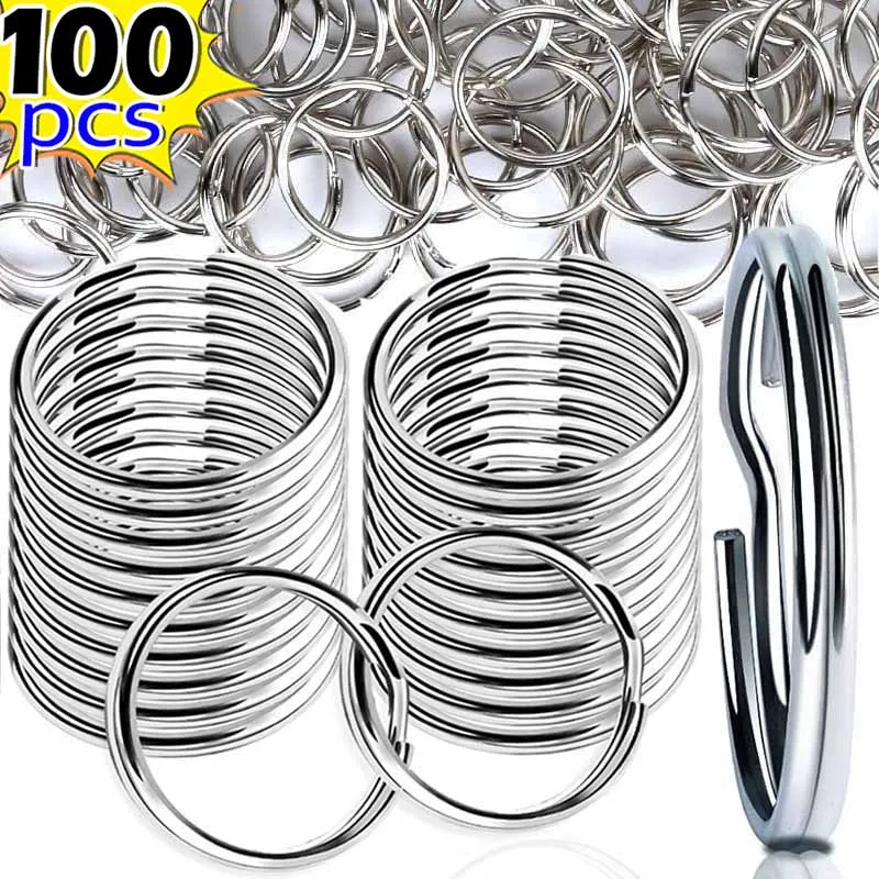 20/100pcs Stainless Steel Polished Key Ring Key Chain 25mm Round Flat ...
