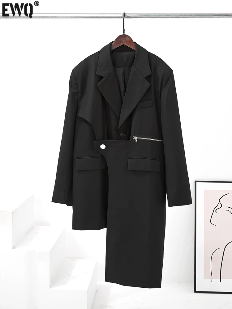 EWQ-Fashion-Blazer-Women-Notched-Loose-Single-Button-Zipper-Irregular ...