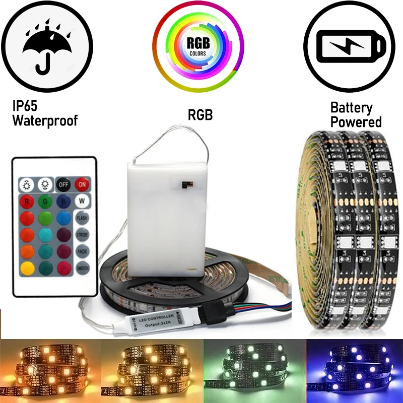 Led Strip on Batteries 5050/2835 Remote Control Battery TV/PC Backlight ...