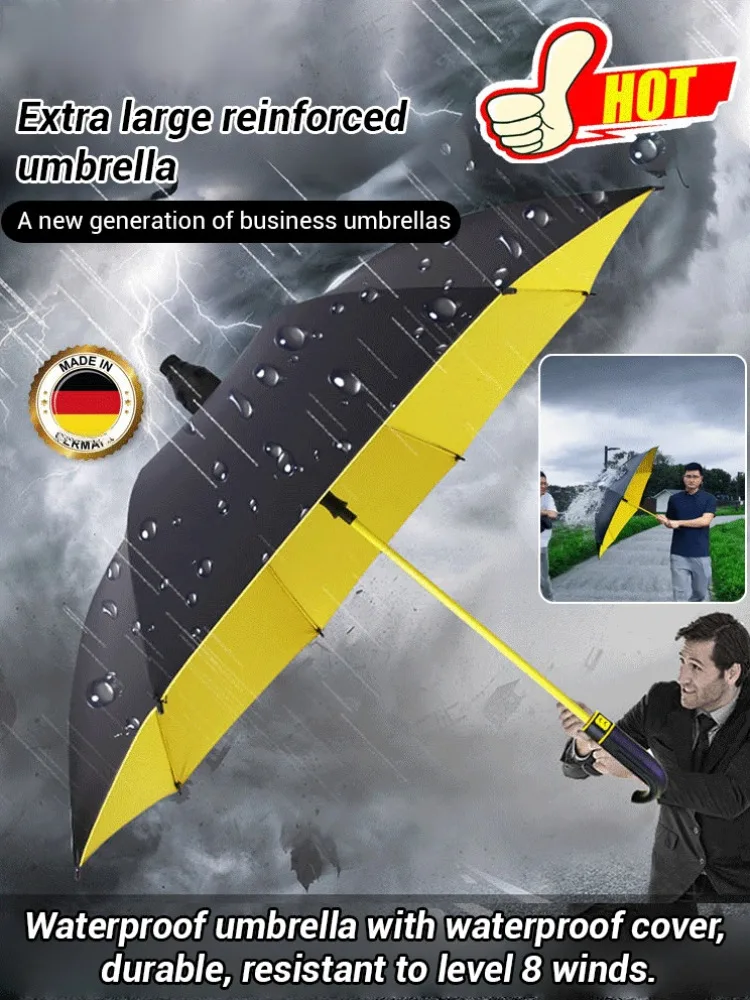 Automatic double waterproof umbrella long handle Storm Straight rod ...