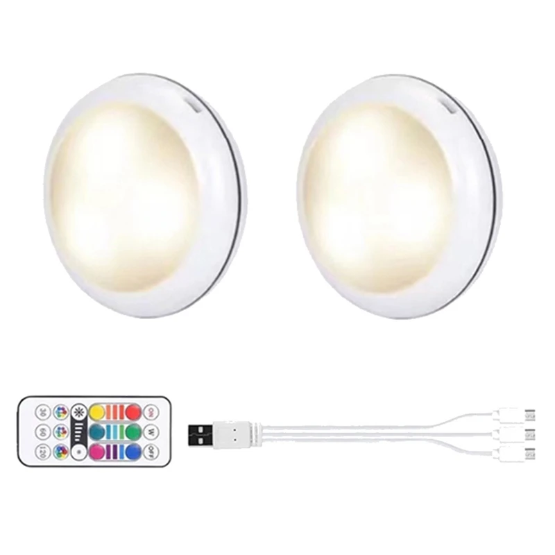USB-Rechargeable-RGB-LED-Cabinet-Light-Puck-Lamp-16-Colors-Remote-Under ...