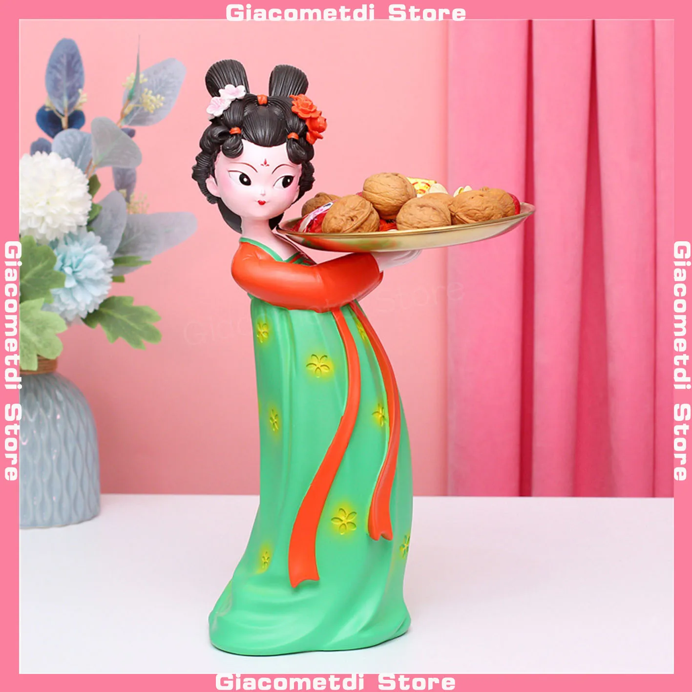 New Chinese Style Resin Princess Girl Standing Statue With Tray ...