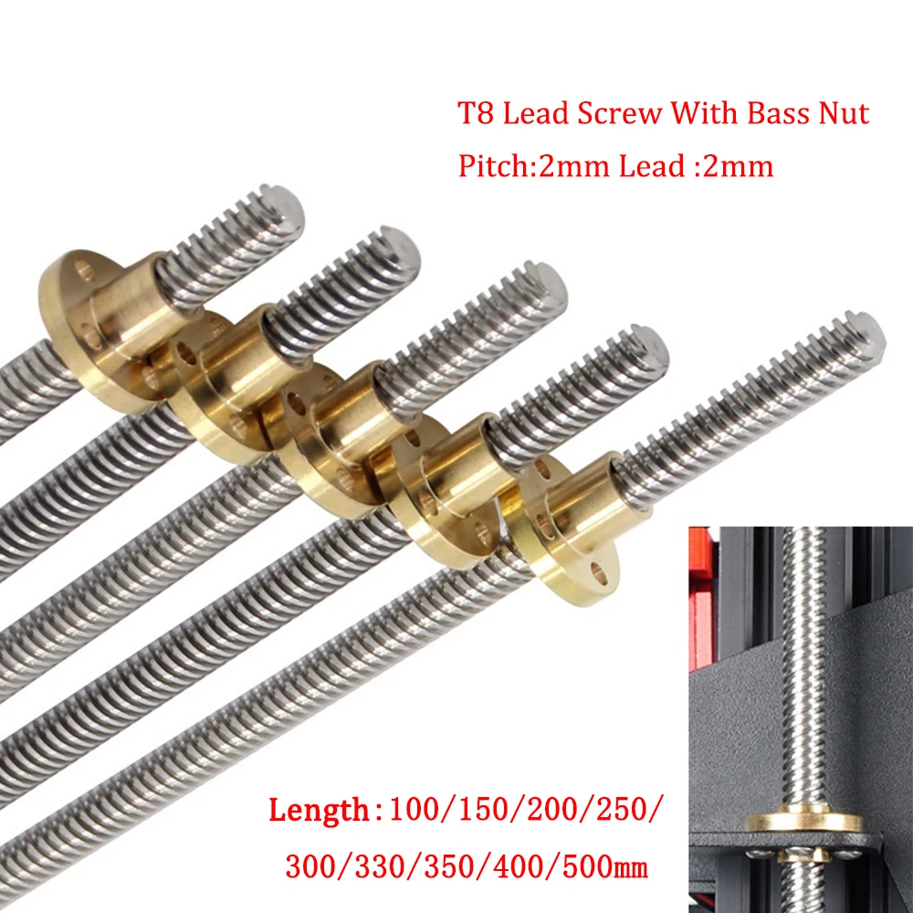 RAMPS T8ตะกั่วสกรู Trapezoidal Rod CNC 3D เครื่องพิมพ์สกรูด้าย8มม.2มม. ...
