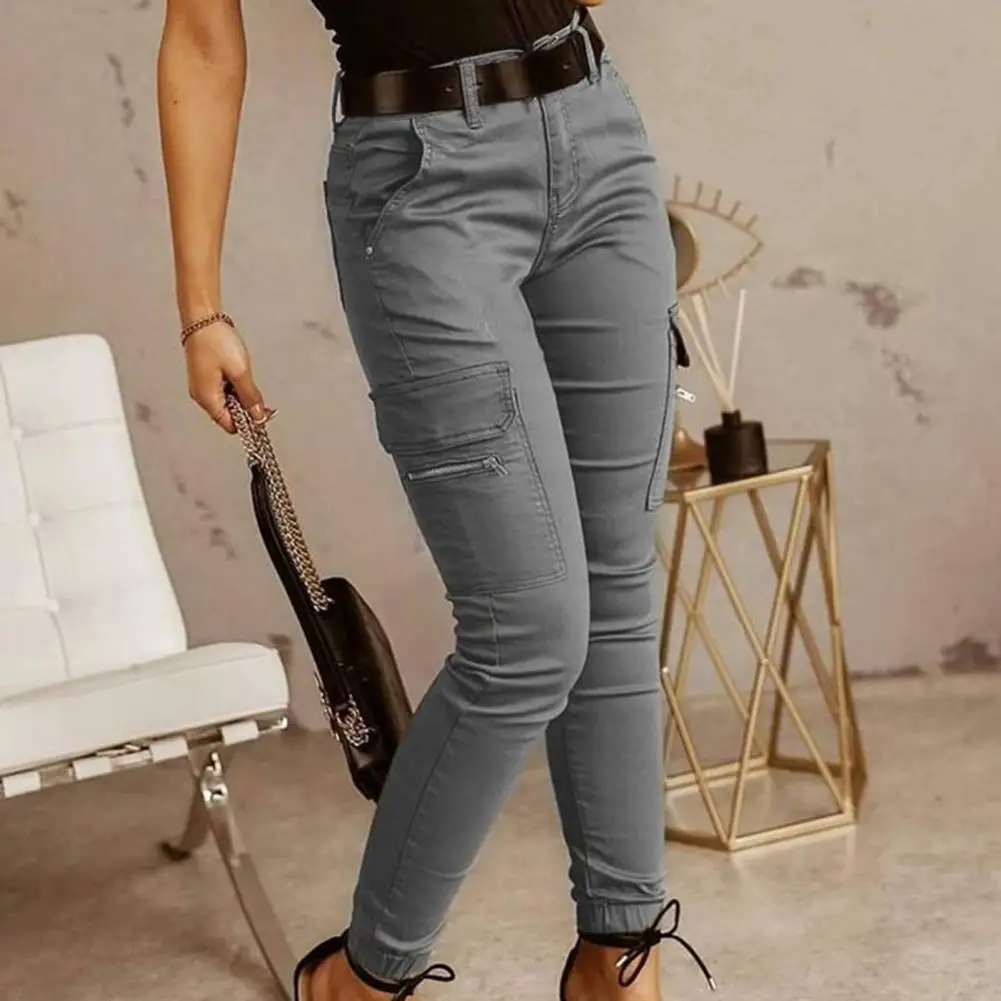 Pantalon-cargo-taille-basse-pour-femme-pantalon-slim-monochrome ...