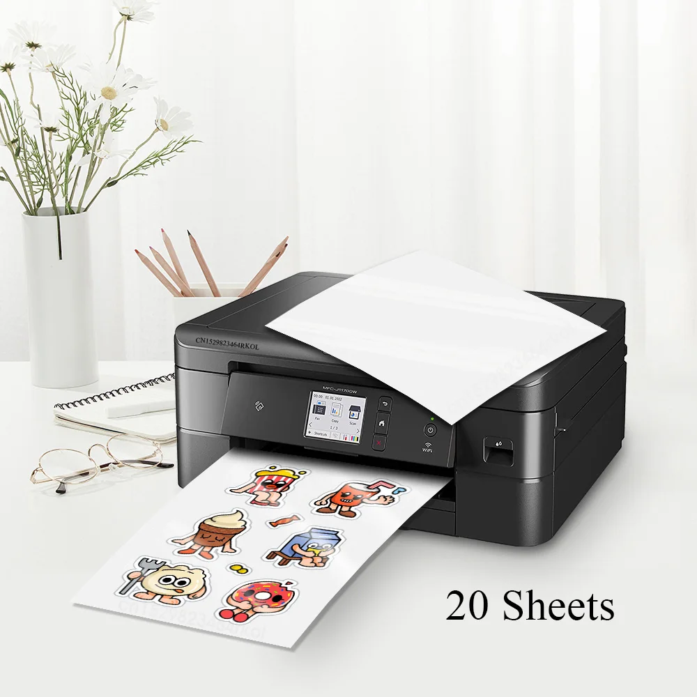 20 Sheets High Glossy Vinyl Sticker Paper A4 Size 210*297mm Adhesive ...