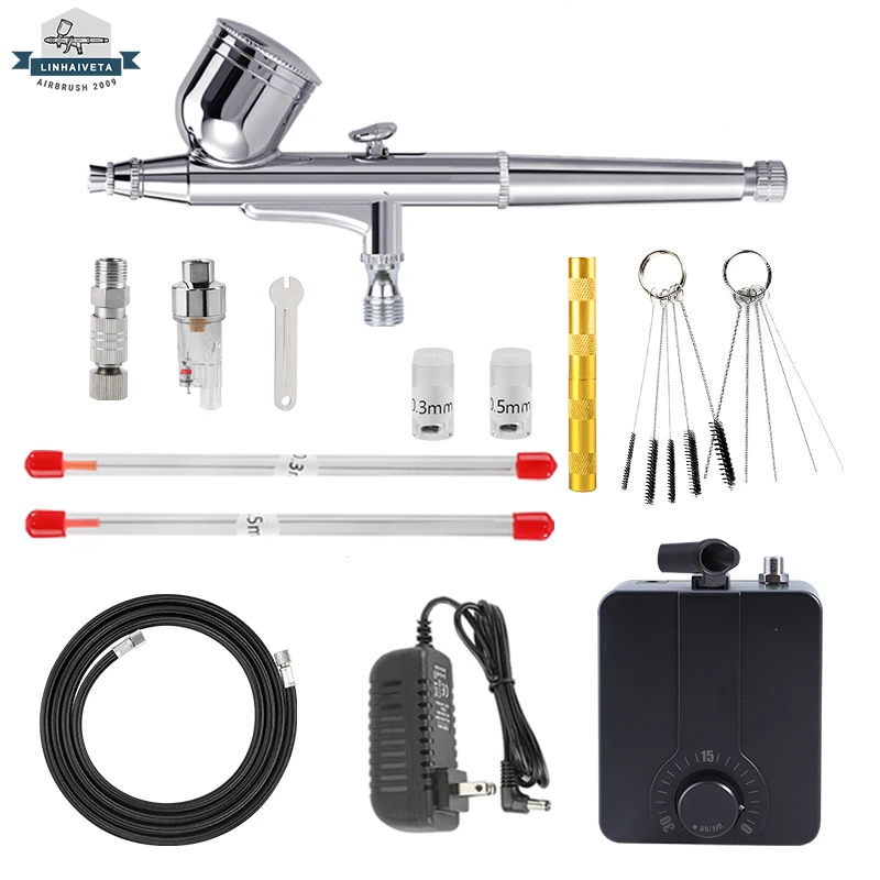 Dual-Action Airbrush Compressor Kit Auto Stop Stepless Control ...