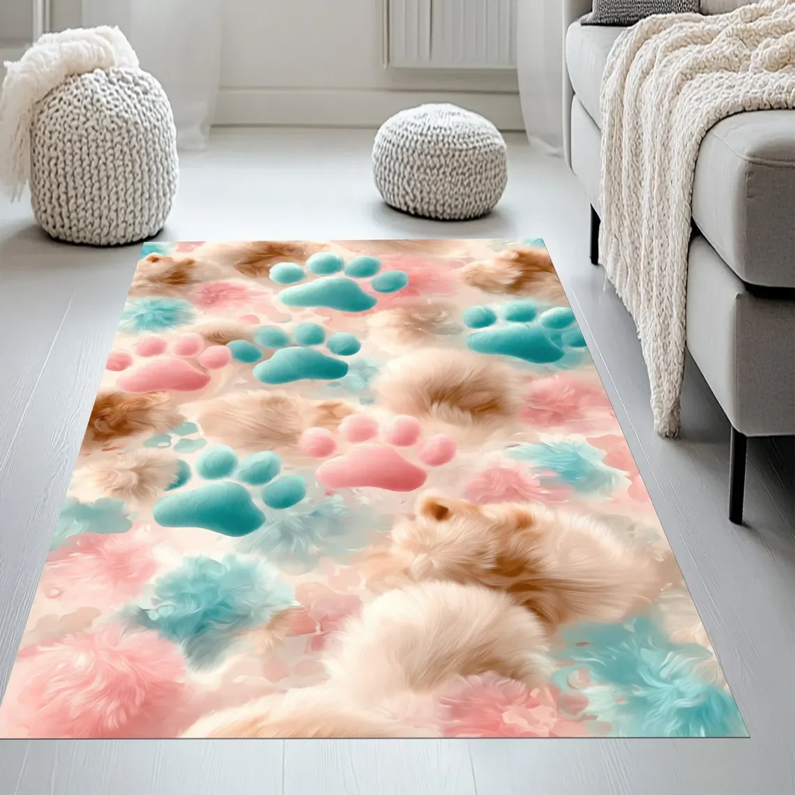 Paw Print Rug Colorful Pet Mat, Anti Slip Carpet for Living Room Floor ...