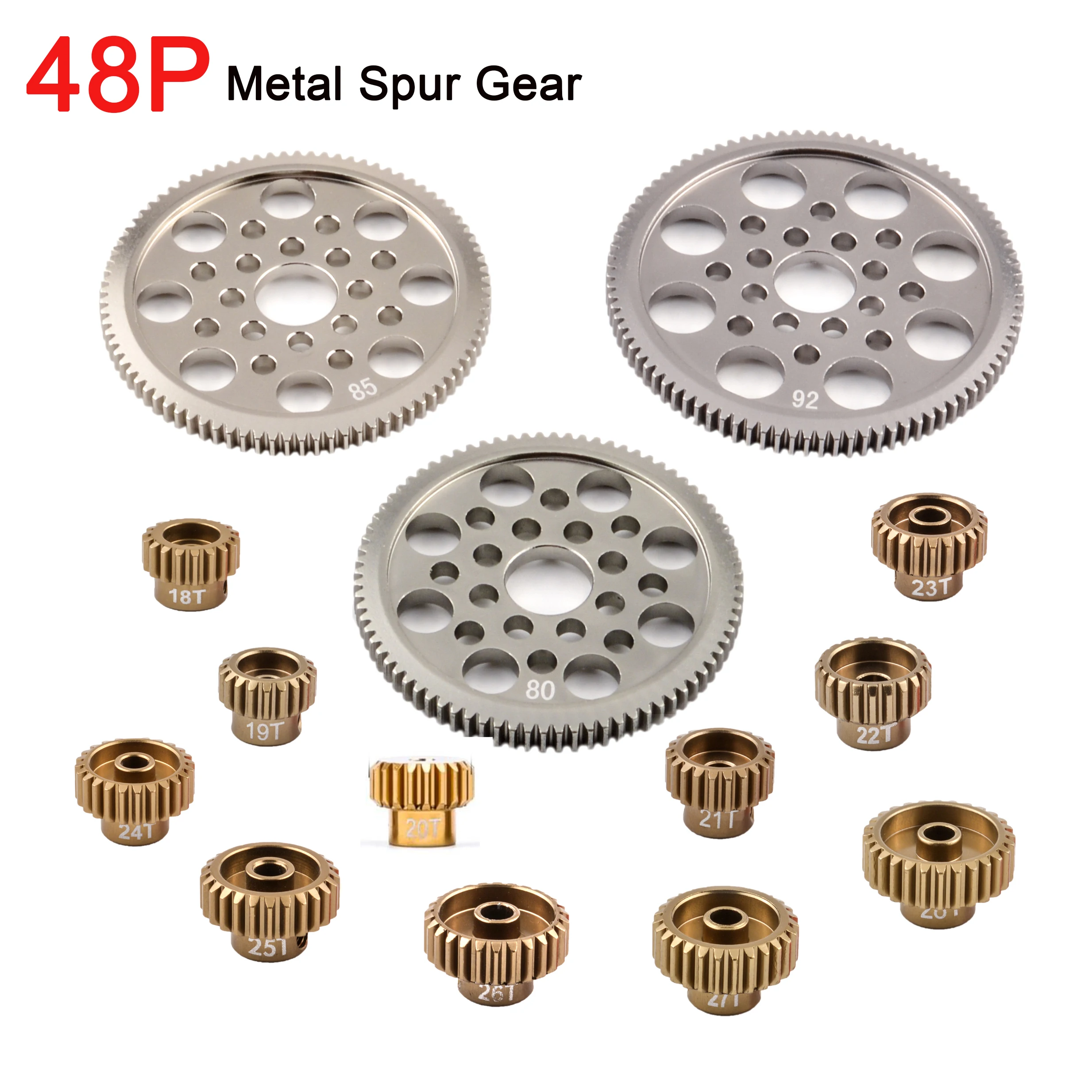 Metal 48P Spur Gear 92T 85T 80T Pinion 18T 19T 20T 21T 22T 23T 24T 25T 26T Motor Gears For ...