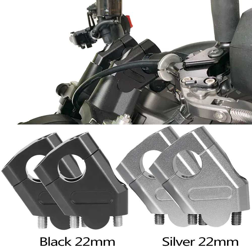 Black-Silver-22mm-Motorcycle-Handlebar-Riser-Motocross-Heightening-Clamp-Mount-Pit-Bike ...