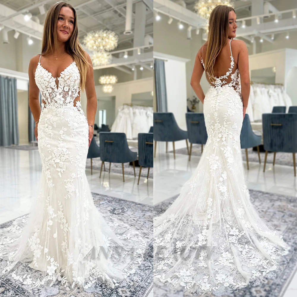 Anna-vestido de novia atractivo para mujer, tirantes finos, escote en V ...