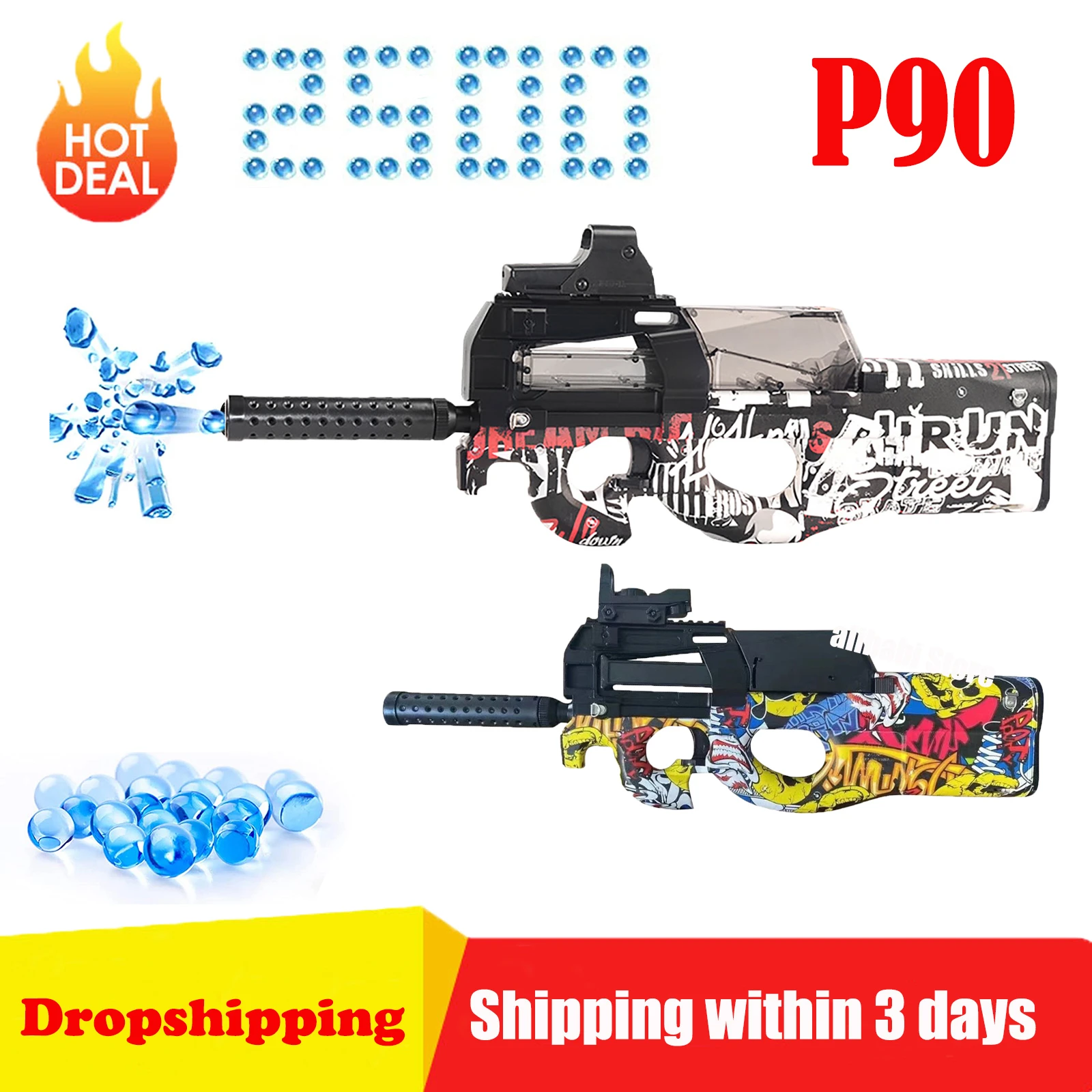 New P90 Full Auto Graffiti Gel Ball Blaster Toys Electric Splatter Ball ...