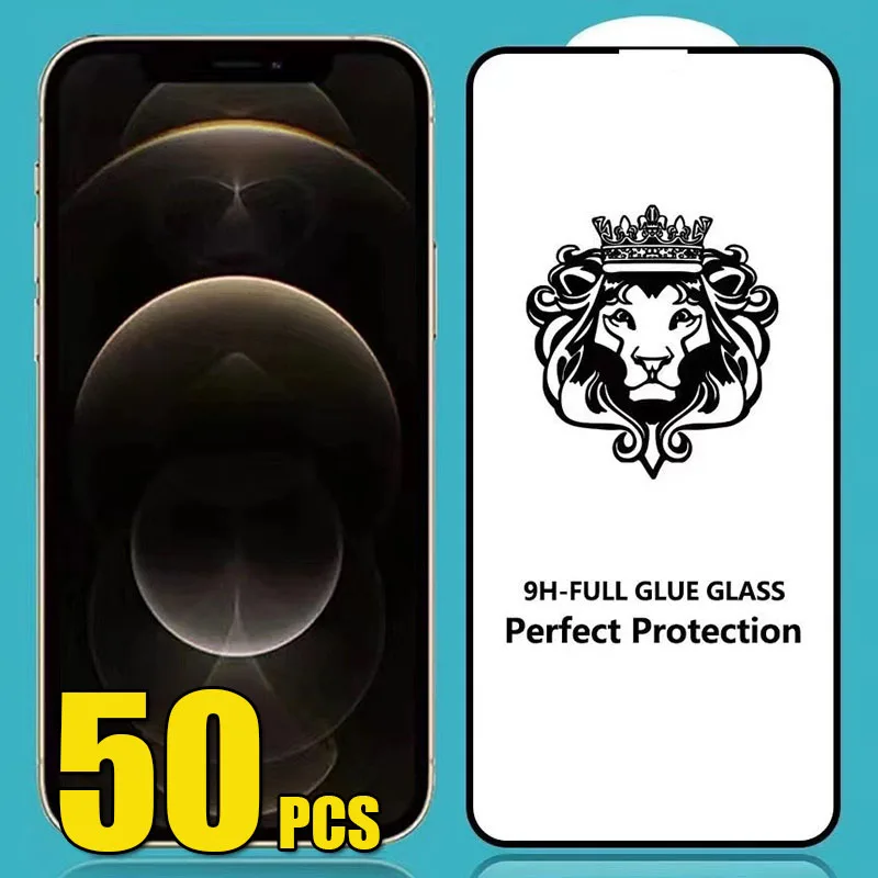 50pcs Lion Head Tempered Glass Full Glue Screen Protector Film Guard ...