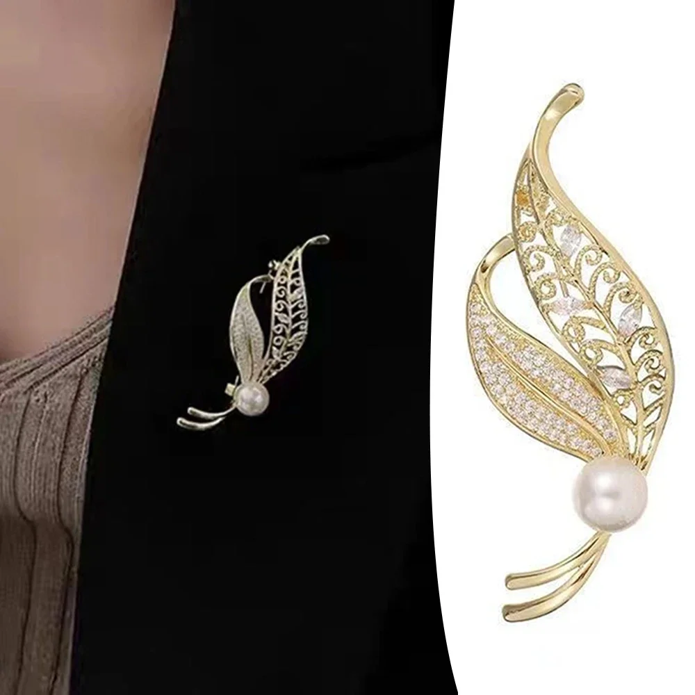 Luxury-Pearl-Rhinestone-Leaf-Brooch-for-Women-Metal-Hollow-Lapel-Pins ...