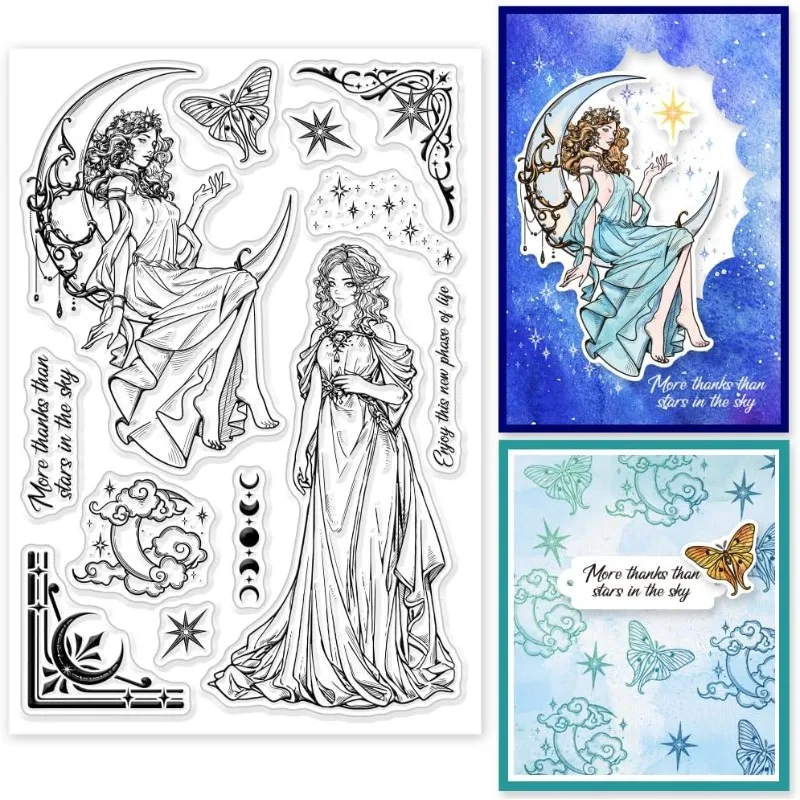 1pc Magic Moon Goddess Clear Stamp Vintage Clear Rubber Stamps Star ...
