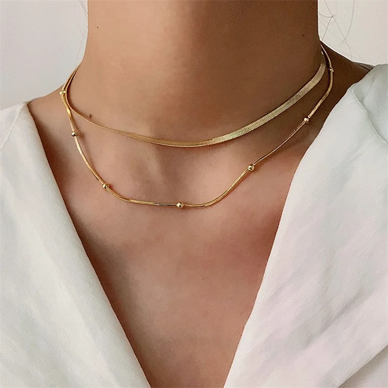 New-2024-Golden-Metal-Double-Layered-Stacking-Chain-Necklace-Women ...