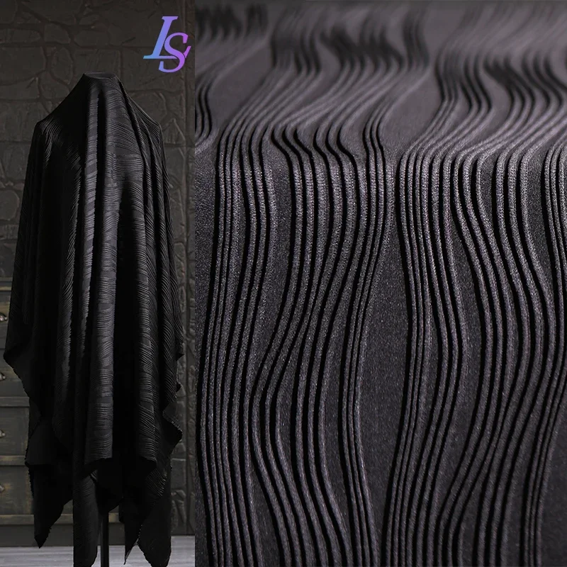 Wave-Black-Texture-Stripe-Creative-Fashion-Designer-Fabric-Spandex ...
