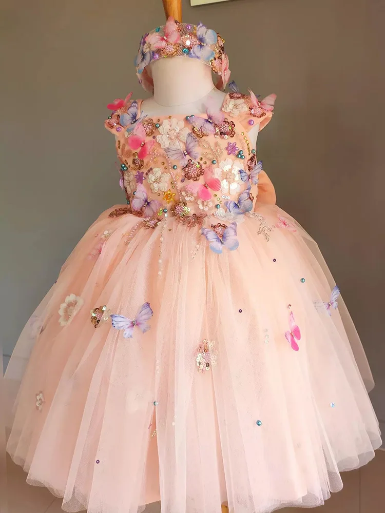Luxurious-Girls-Princess-Flower-butterfly-Pearl-Tulle-Fairy-Dress ...