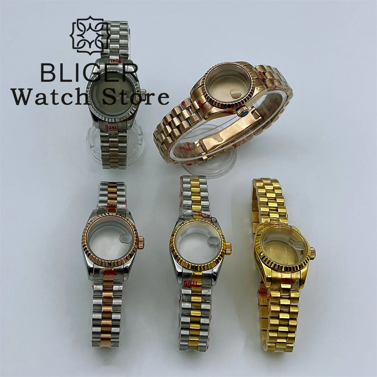 BLIGER-26mm-Stainless-Steel-Watch-Case-with-Bracelet-for-Ladies-Women ...