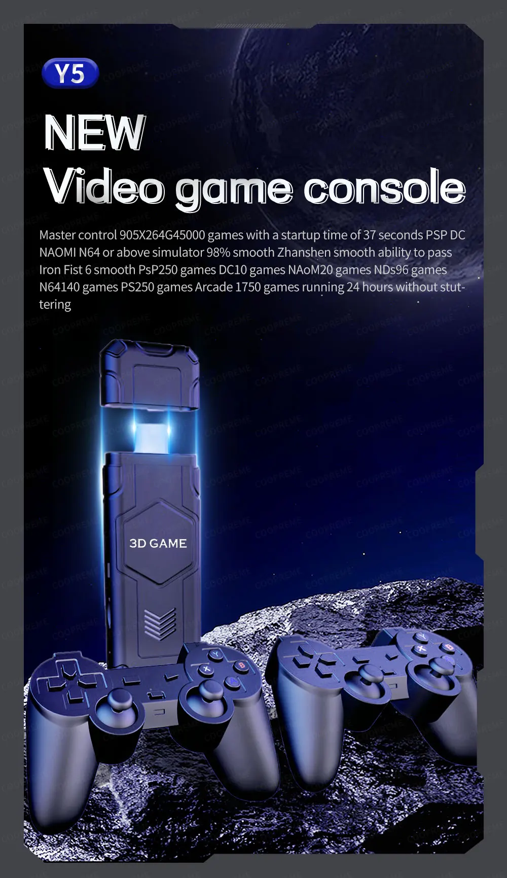 Y5 Video Game Console 64G 2.4G Double Wireless Controller Game Stick 4K ...