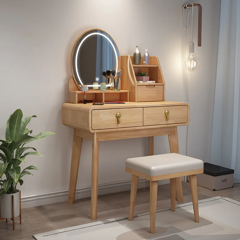 Nordic-solid-wood-dressing-table-log-color-modern-minimalist-bedroom ...