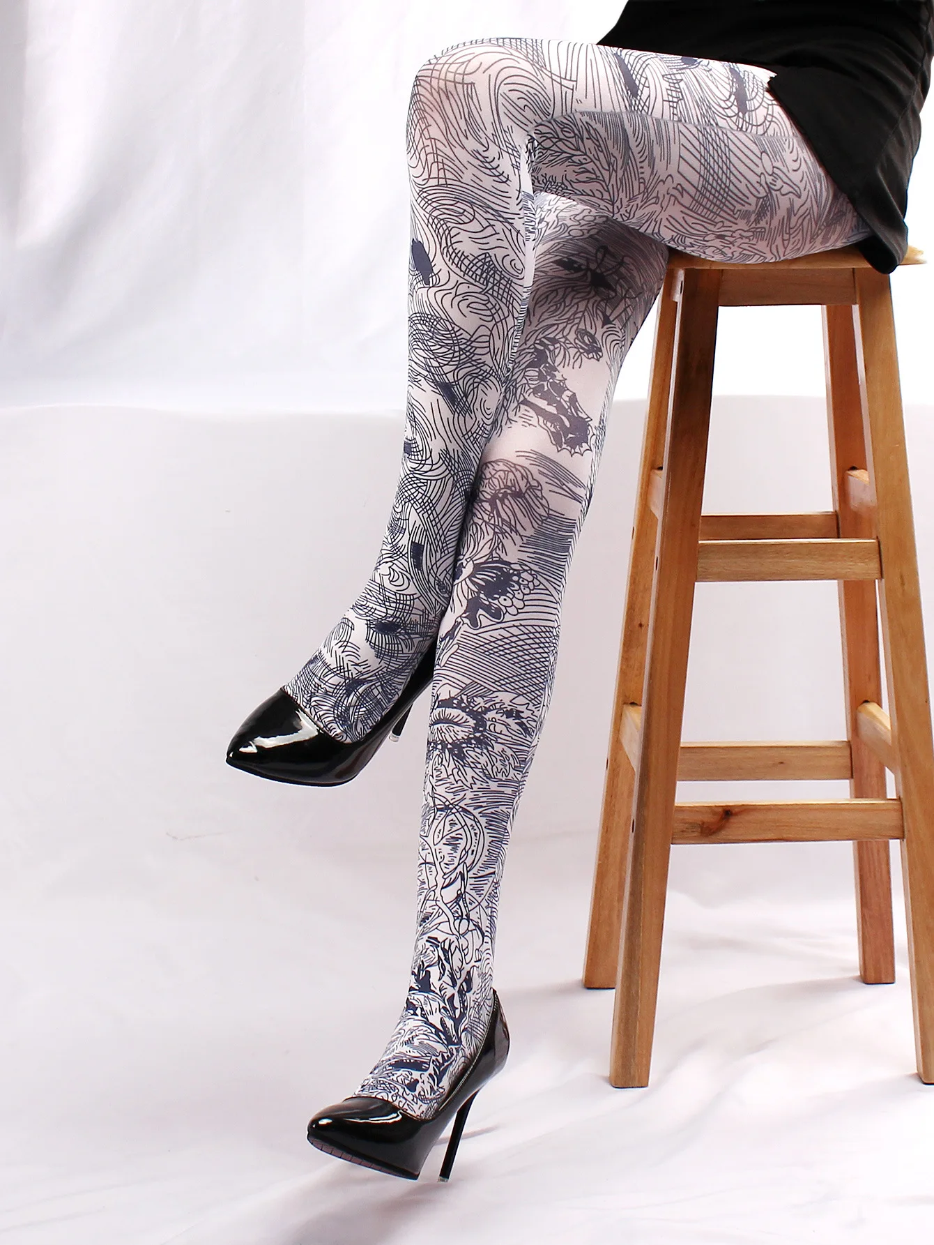 Personality Abstract Plant Printing Women Pantyhose Geometric Stick ...
