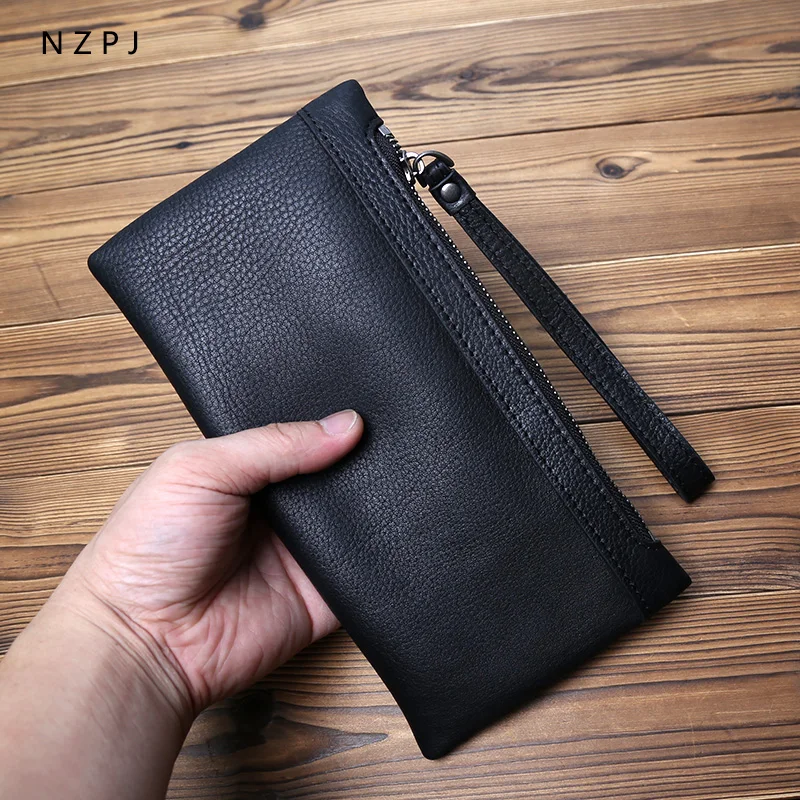 Leather-Men-s-Wallet-Natural-Cowhide-Clutch-Bag-Long-Bank-Card-Bag ...