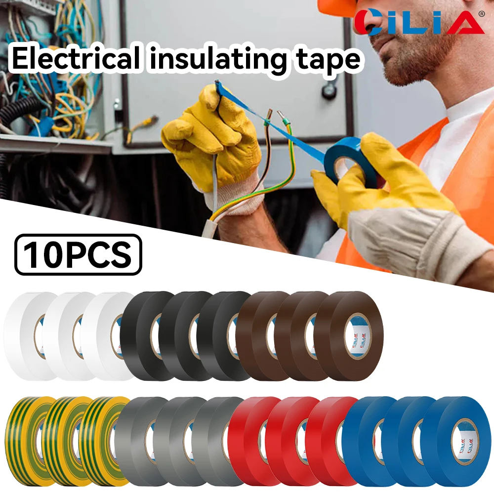10 rolls of 19mm x 25m yellow insulating tape, made of PVC, suitable ...