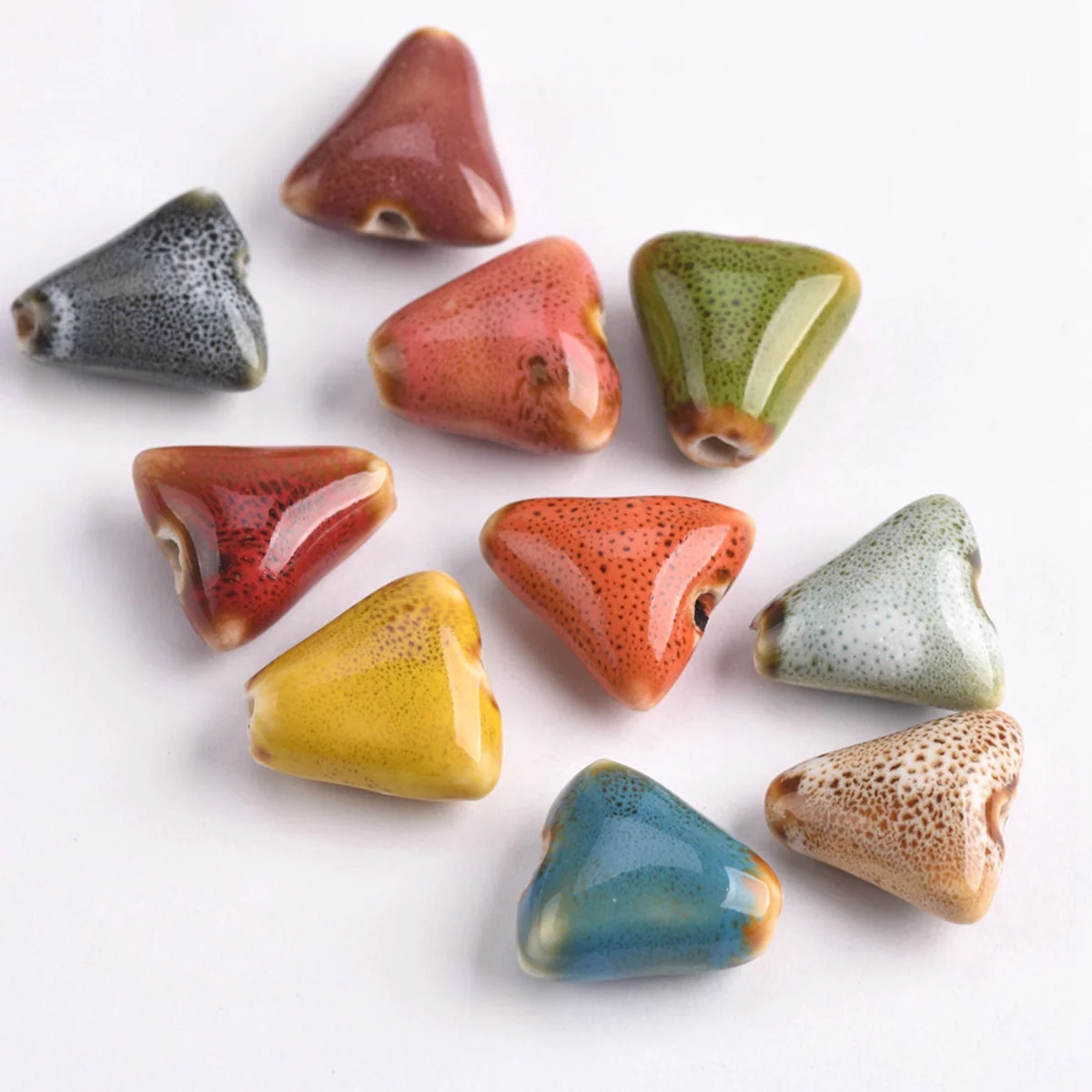 10pcs Triangle Shape 16mm Handmade Ceramic Porcelain Loose Spacer Beads ...