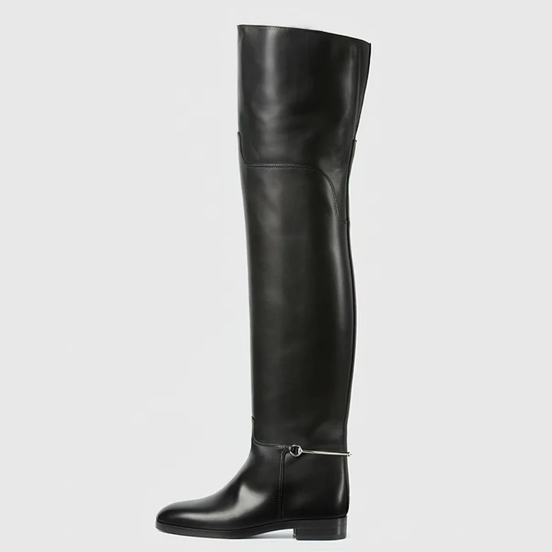 Simple-Design-Round-Toe-Shoes-Over-Knee-High-Women-Flat-Long-Boots-Wide ...