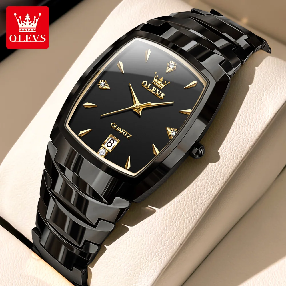 OLEVS New Quartz Watch for Men Tungsten Steel Strap Luxury Gold ...