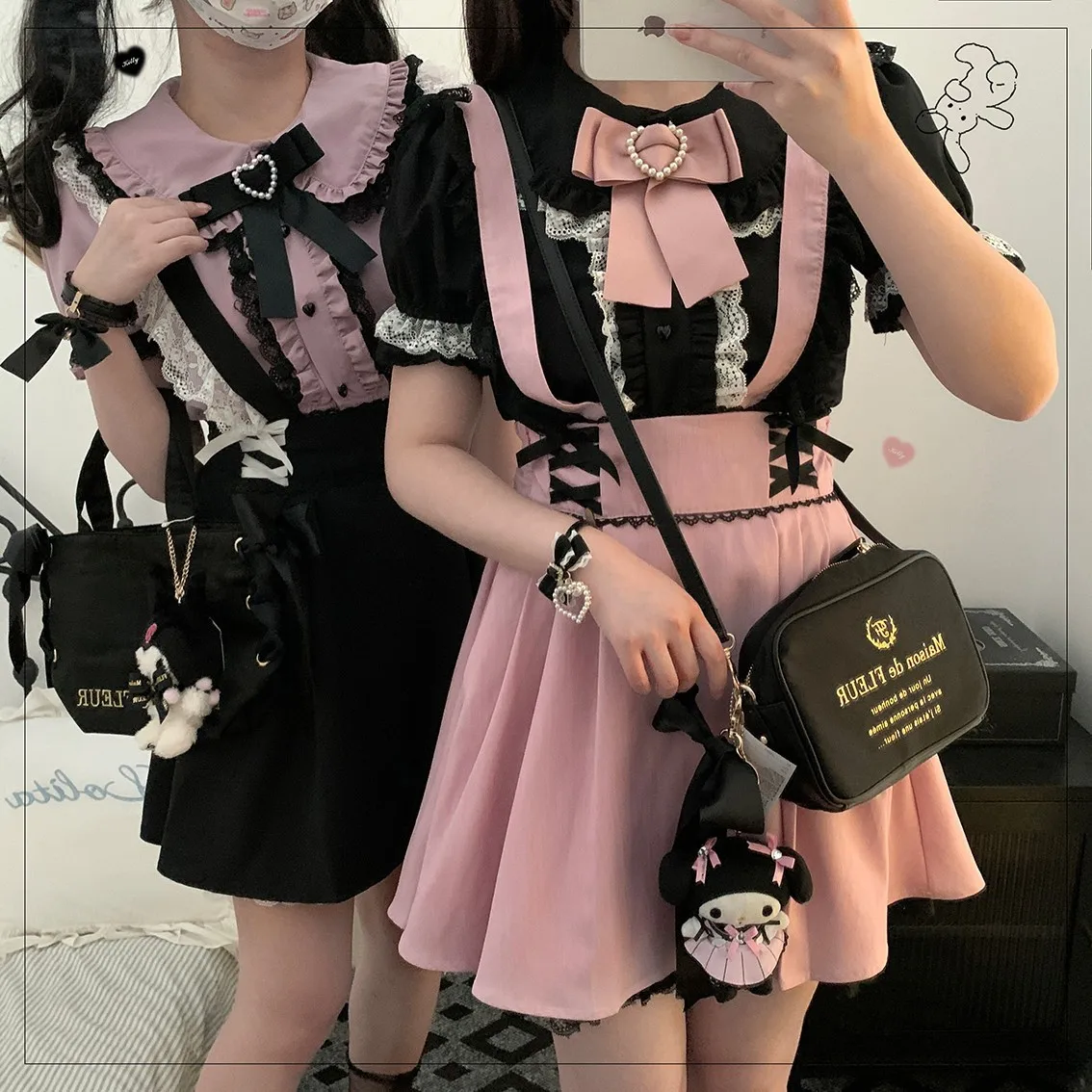 Preppy Style Lolita Lace Short Suspender Skirts Kawaii 2023 Summer New ...