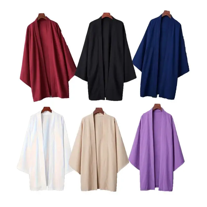 Summer-Men-Black-Robe-Samurai-Clothing-Solid-Color-Loose-Asian ...