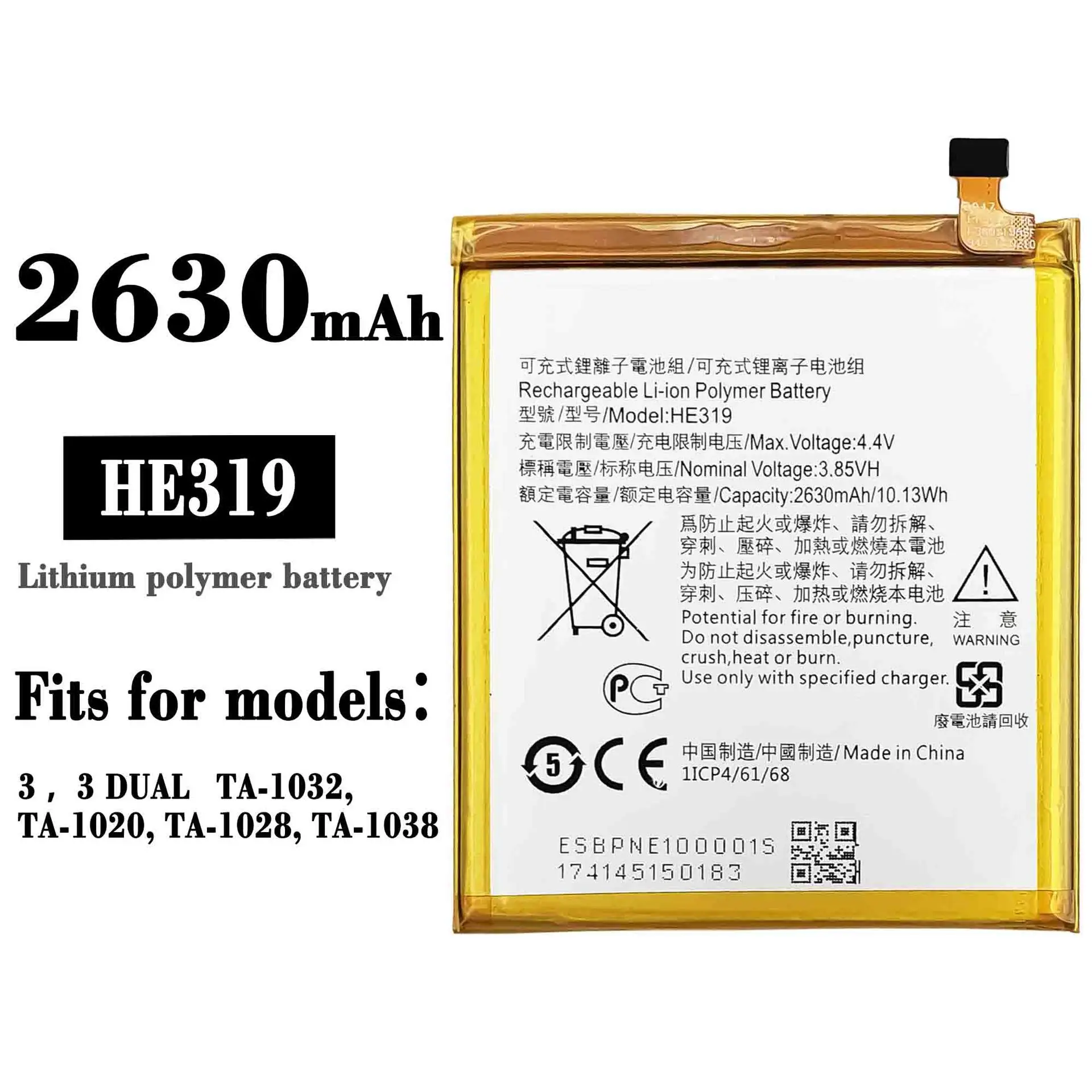 HE319-2630mAh-Suitable-Battery-For-Nokia-3-3-DUAL-TA-1032-TA-1020-TA ...