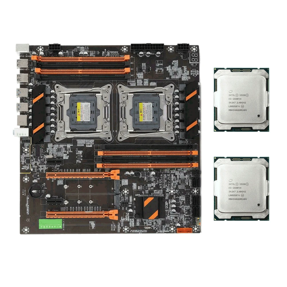 X99 placa mãe atx mainboard + 2x intel xeon E5 2680 v4 cpu 28 núcleos 2 ...