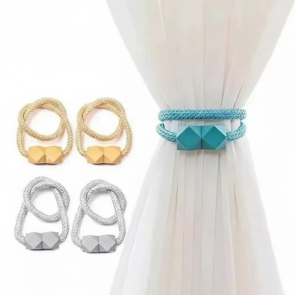2Pcs Viral Magnet Curtain Tiebacks - Metal Geometric Buckle Curtain ...