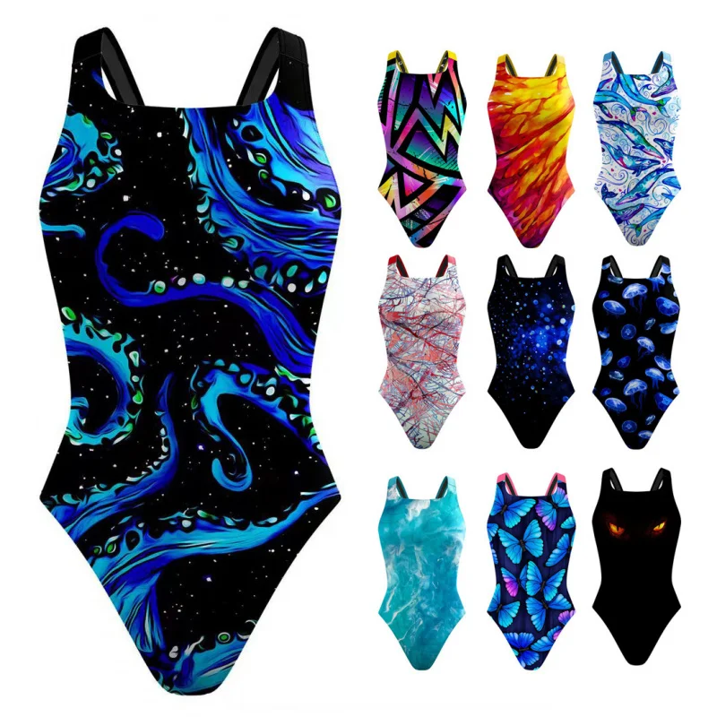 2025New One-Piece Bikini Digital Print Swimsuit Tight Racing Swimwear ...
