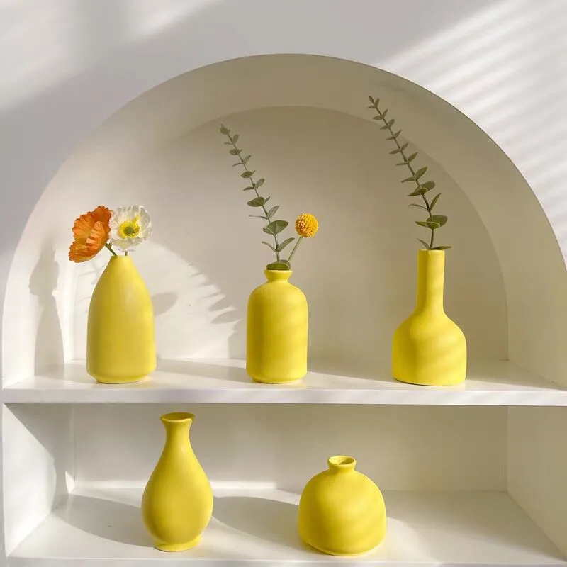 Yellow-Ceramic-Vase-Flower-Arrangement-Living-Room-Dining-Table ...