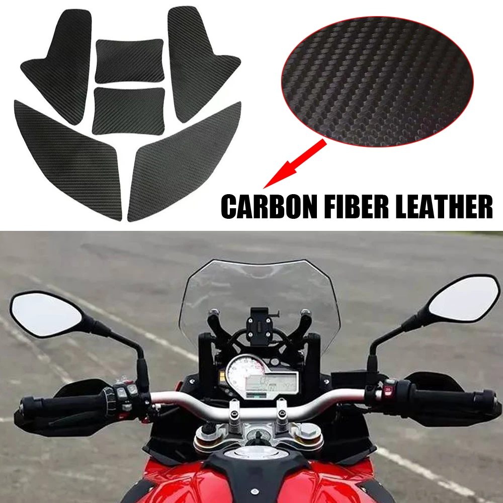 Carbon-Fiber-Leather-Motorcycle-Tank-Traction-Side-Pad-Gas-Fuel-Knee ...