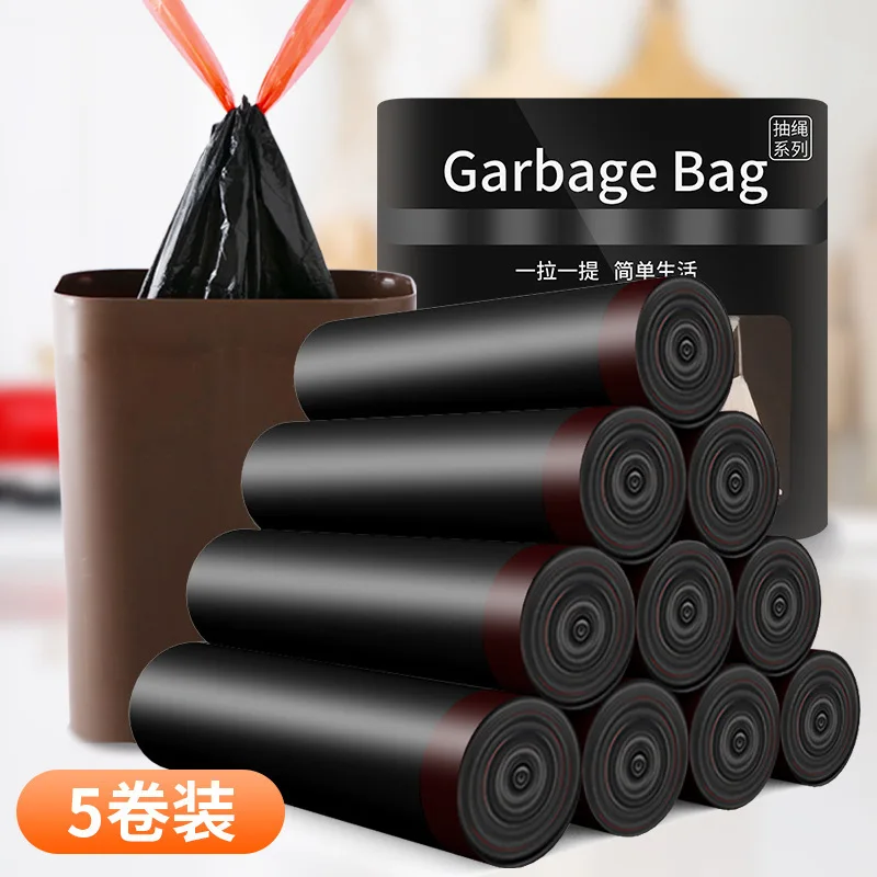 Drawstring-Closure-Garbage-Bag-Household-Portable-Black-Thickened ...